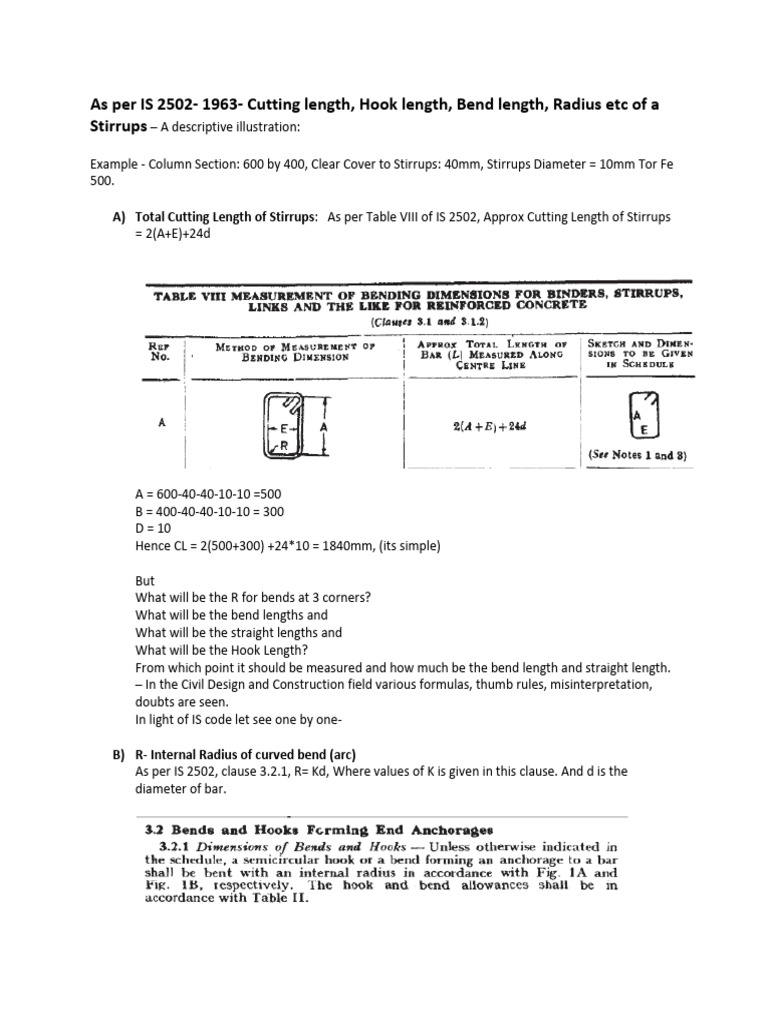 Bend Hook and Cutting Length of Stirrups | PDF | Geometry