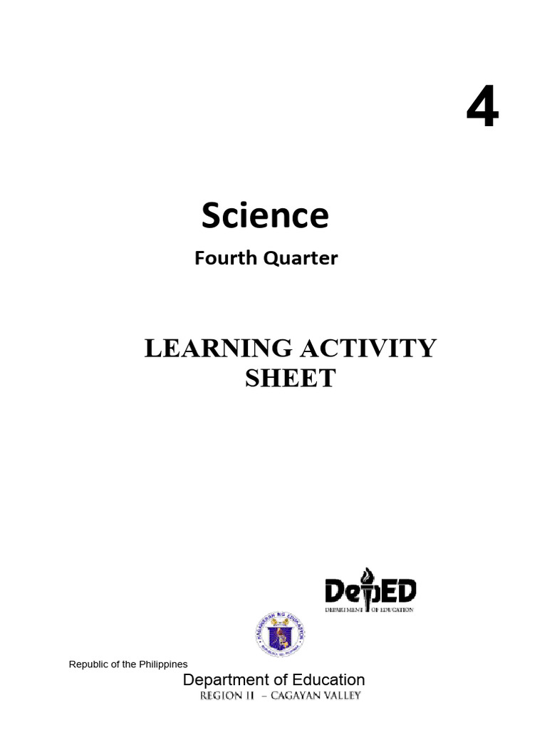Science 4 LEARNING ACTIVITY SHEET Q4 | PDF | Water | Evaporation