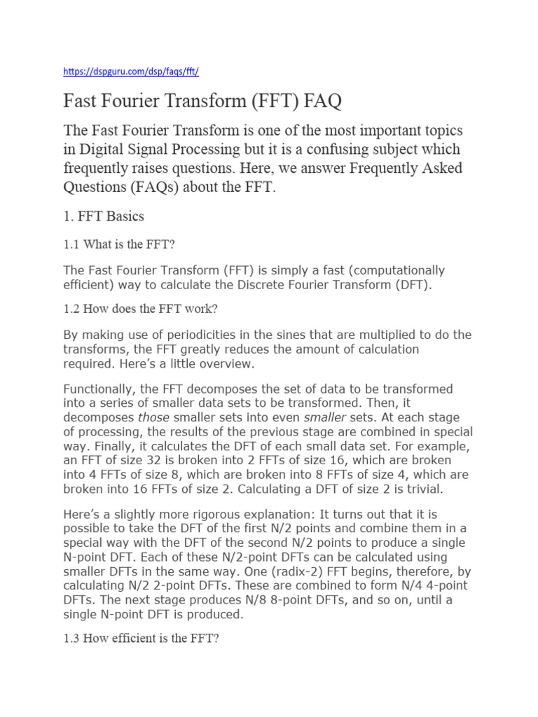 FFT Basics and FAQs Explained | PDF | Fast Fourier Transform | Discrete ...
