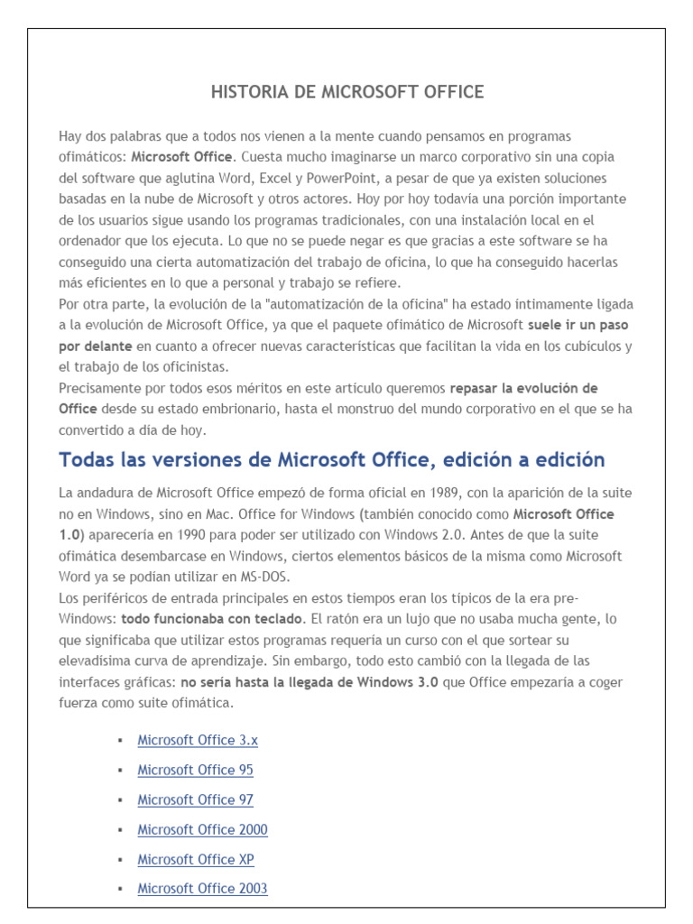 HISTORIA DE MICROSOFT OFFICE | PDF | Microsoft Office | Microsoft