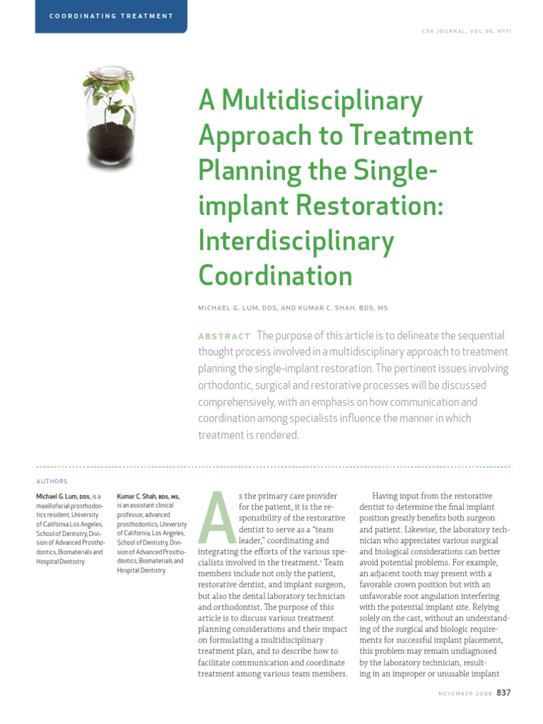 A Multidisciplinary Approach To Treatment Planning The Single-Implant ...