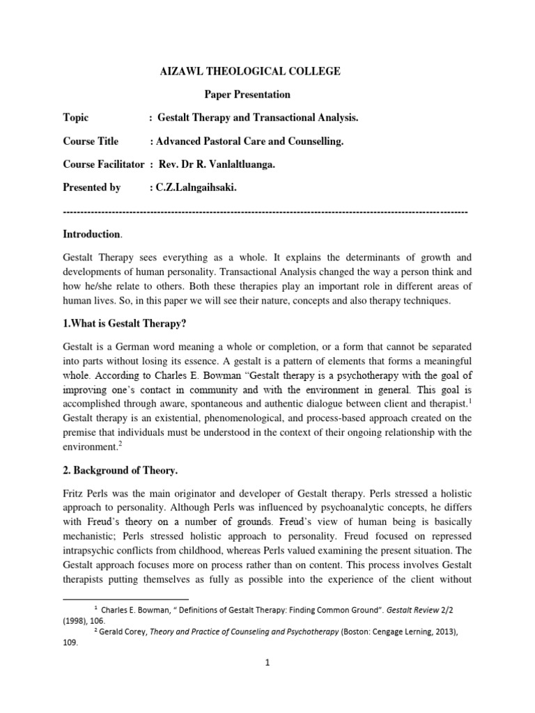 Gestalt Therapy and Transactional Analysis | PDF | Gestalt Therapy ...