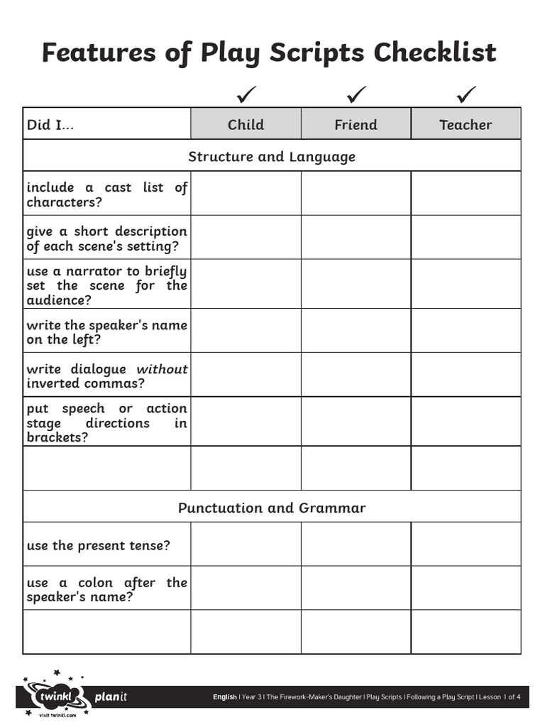 Play Script Features for Year 3 | PDF | Language Arts & Discipline