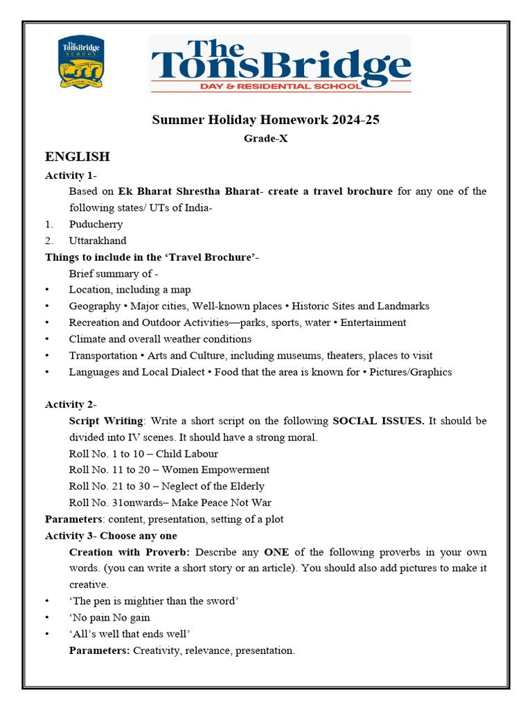 Grade 10 Holiday Homework May 2024 | PDF | Chemical Bond | Molecules