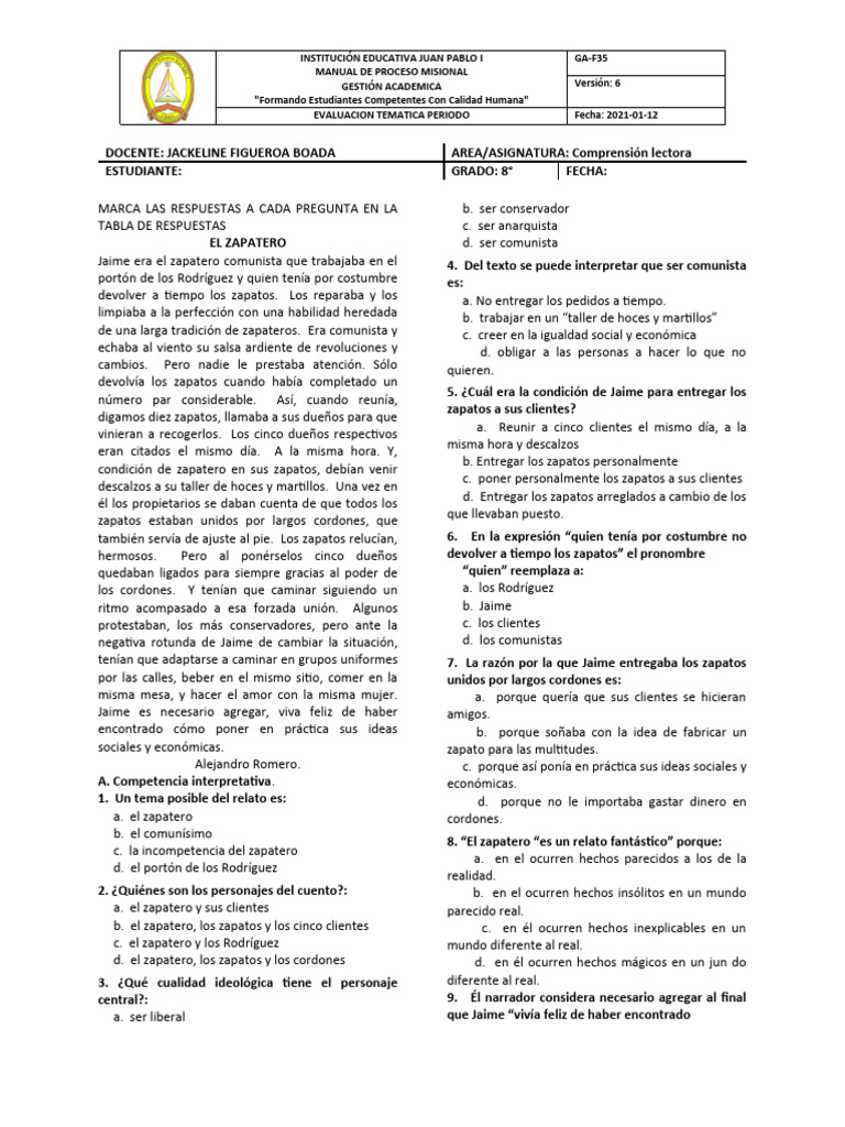 Bimestral Comprension Lectora 8 Imprimible | PDF | Ardilla