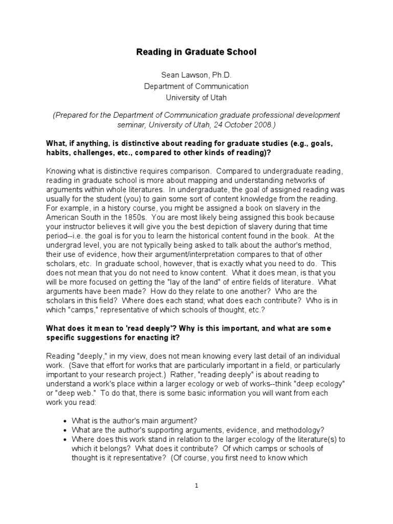 Reading in Grad School | PDF | Thesis | Graduate School