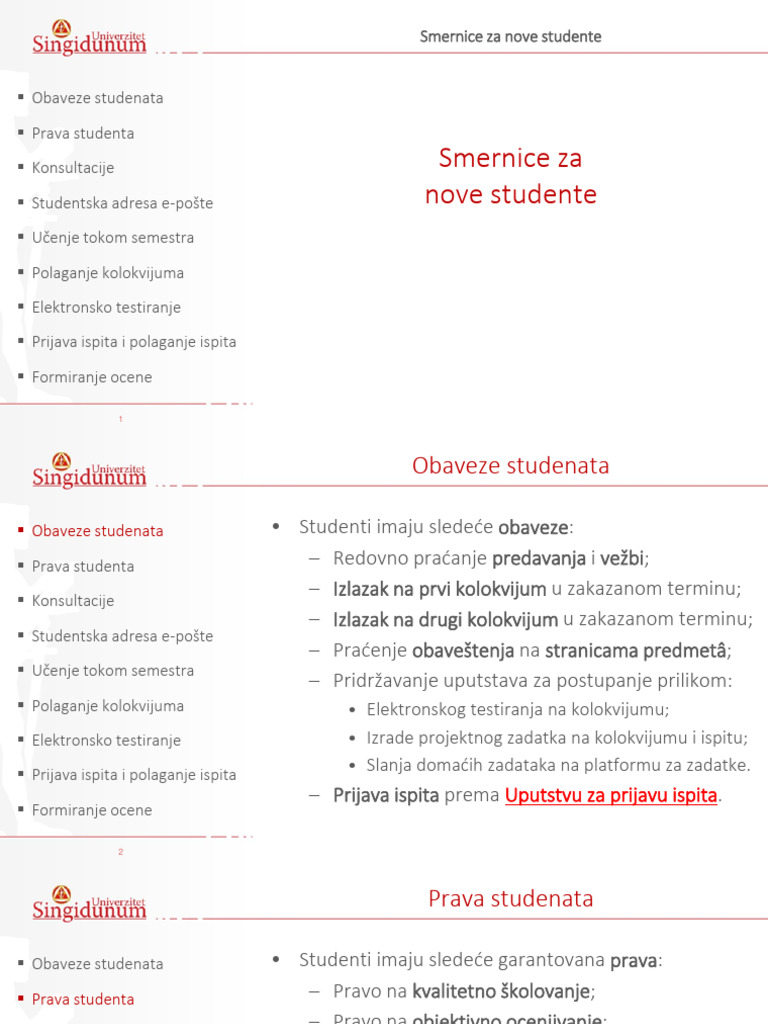 Smernice Za Nove Studente | PDF