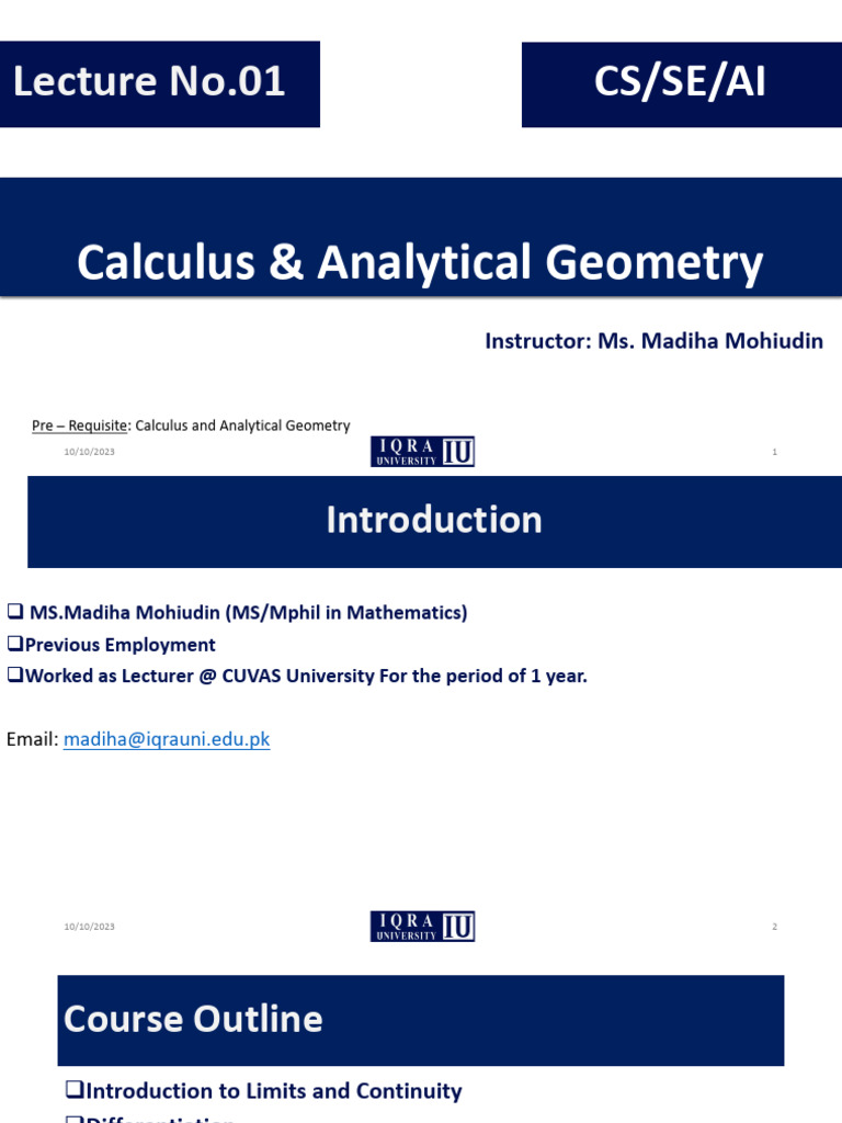 Lecture 01 Cal & Analytical Geometry | PDF | Geometry | Equations