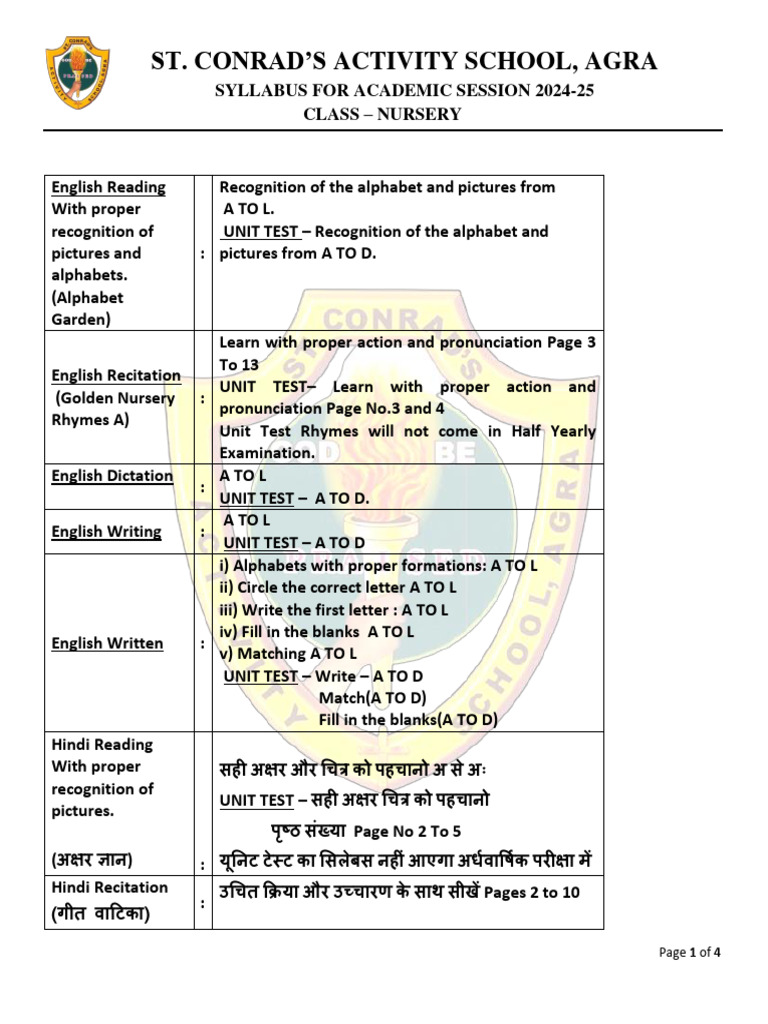St. Conrad'S Activity School, Agra: Page 1 of 4 | PDF