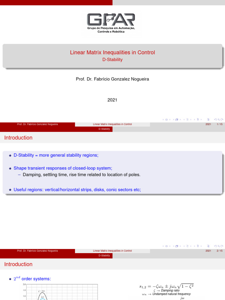 Curso - de - LMI - D-Stability | PDF | Damping | Mechanics