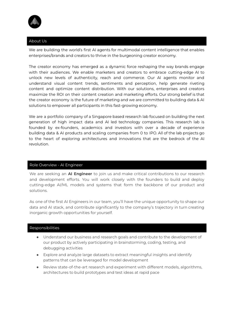 AI Engineer Role in Stealth Startup | PDF | Data Science | Machine Learning