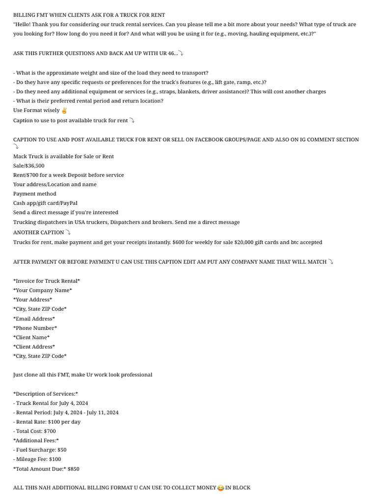 TRUCK RENTAL BILLING FMT | PDF