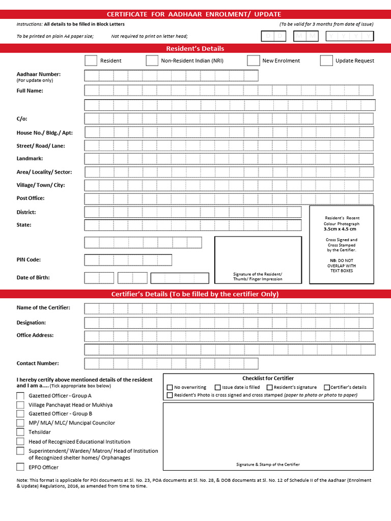 Address Update Form Aadhar | PDF