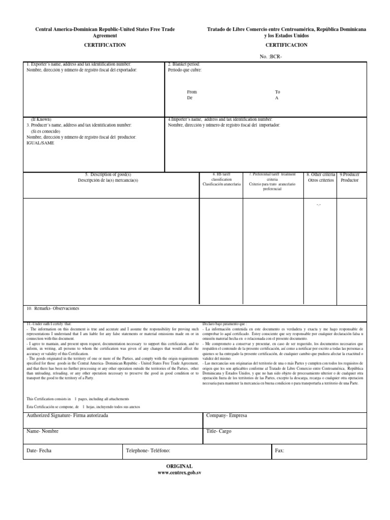 CAFTA_CERTIFICADO | PDF | Negocios Internacionales | Comercio
