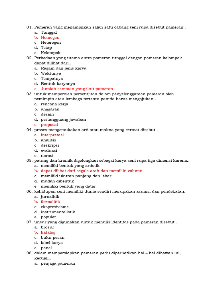 Soal Semester Genap Seni Budaya Kelas Xi 2023 | PDF