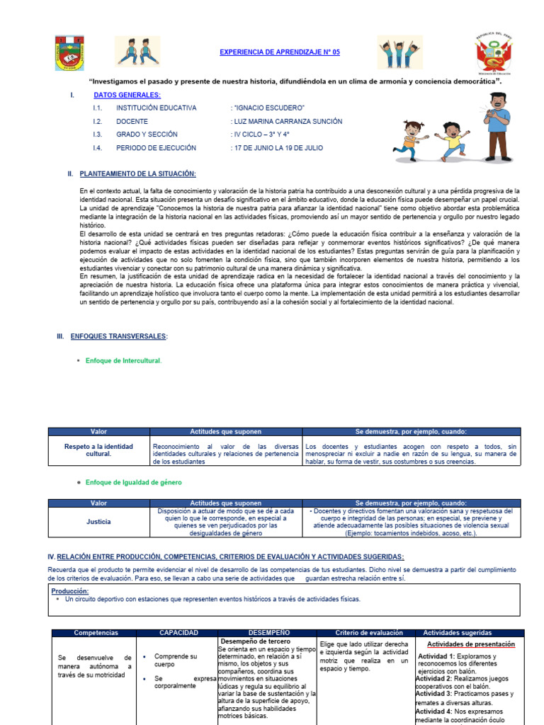 QUINTA EXPERIENCIA DE APRENDIZAJE 3 y 4 | PDF | Aprendizaje | Evaluación