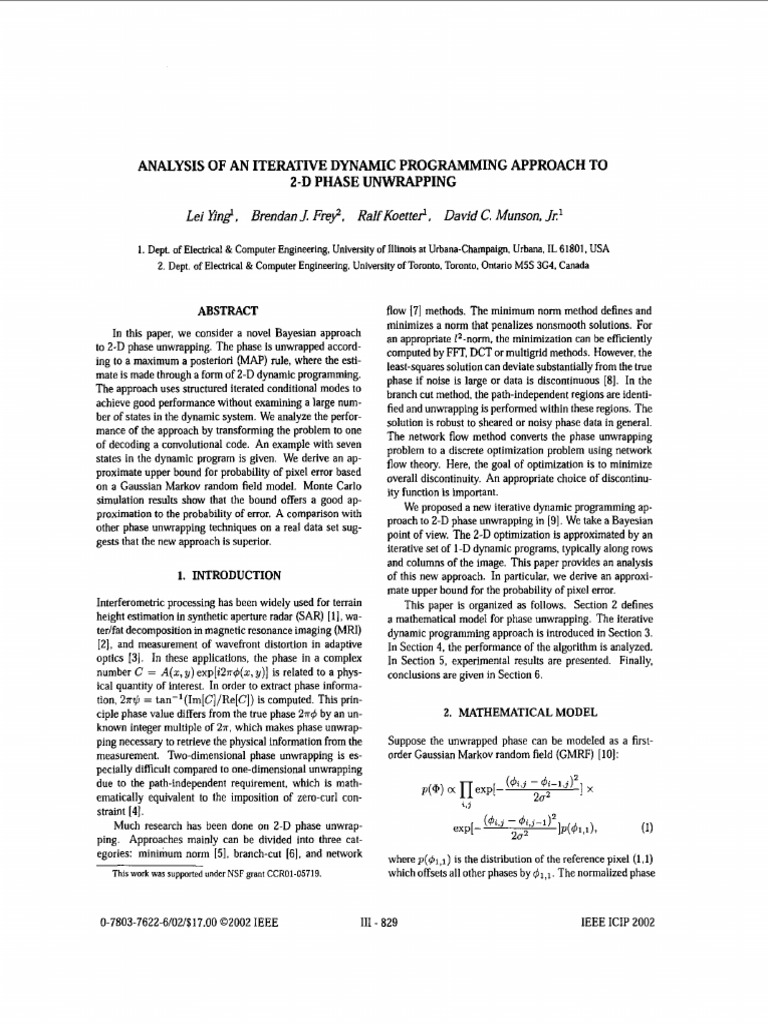 An Iterative Dynamic Programming Approach To 2 D Phase Unwrapping Pdf Dynamic Programming