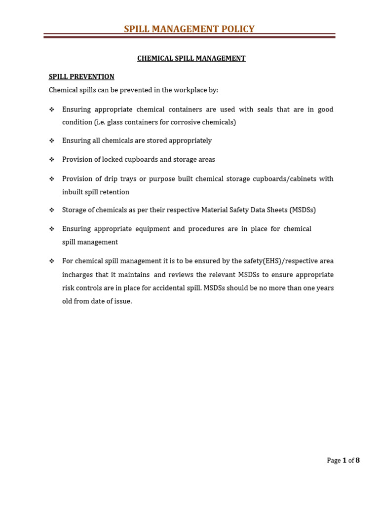 S1 - Spill Management | PDF | Personal Protective Equipment | Carbonate