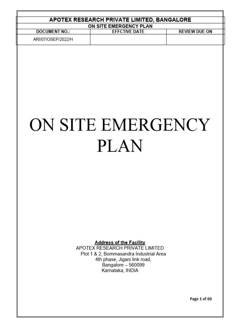 ON SITE EMERGENCY PLAN - 2020 - Final | PDF | Tablet (Pharmacy) | Humidity