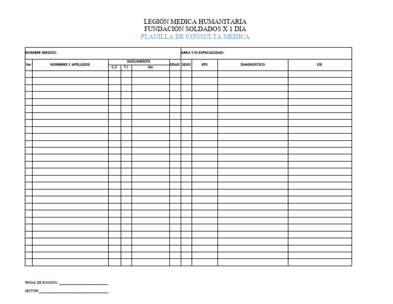 Planilla de Consulta Medica | PDF
