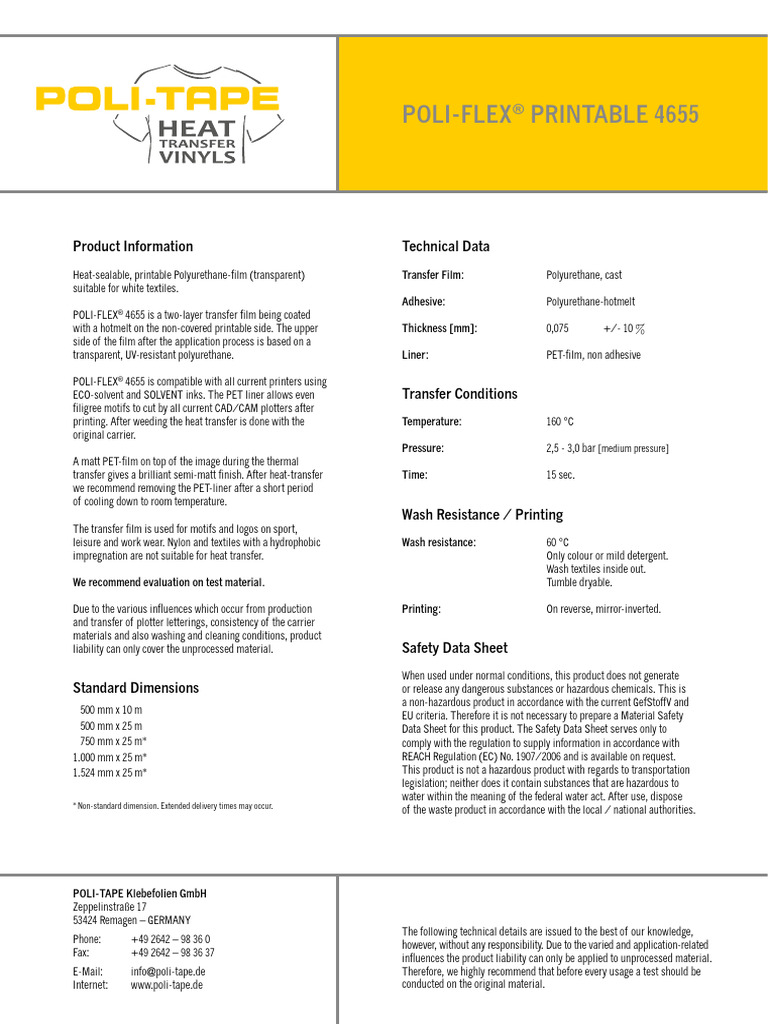 POLI-FLEX PRINTABLE 4655 en | PDF | Materials | Secondary Sector Of The Economy