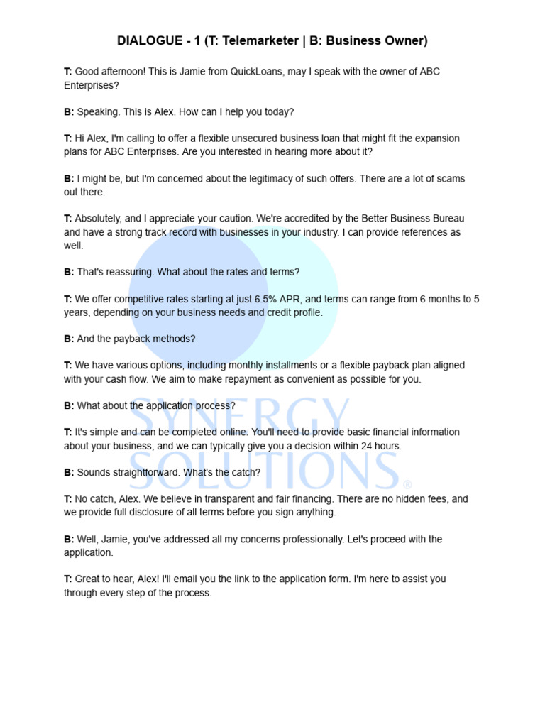 Dialogue Practice | PDF | Loans | Credit