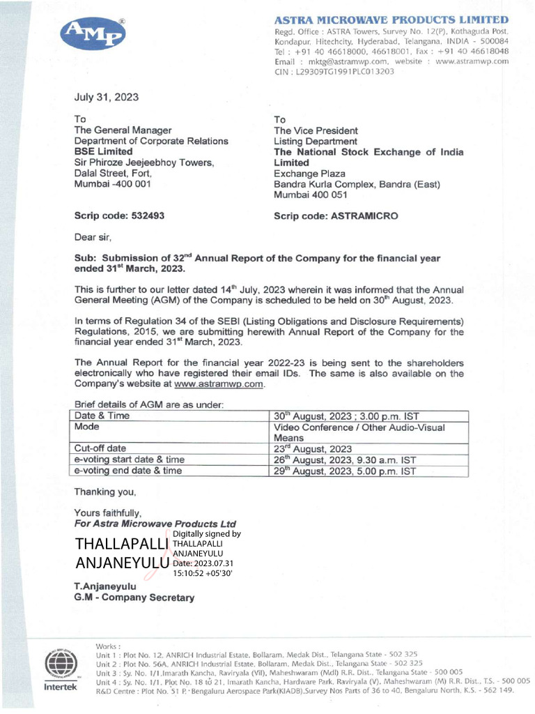 Astra Annual Report Let | PDF | Electronic Voting | Login