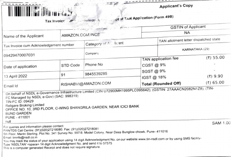 TAN Application Filing Expense - To Be Claimed | PDF | Service ...