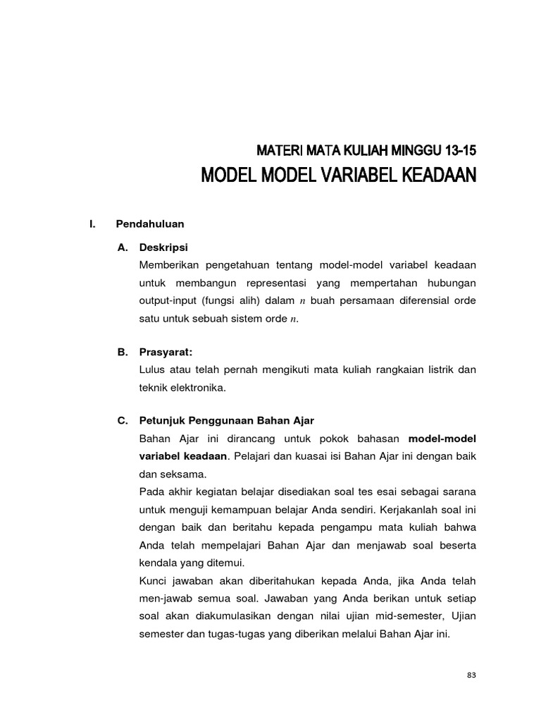 Model Variabel Keadaan Sistem Pengaturan | PDF | Metode & Bahan Ajar ...
