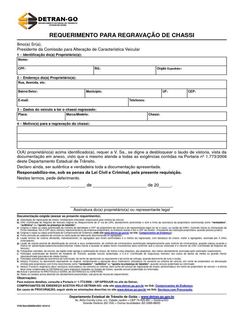 Detran - Requer Regravação de Chassi | PDF | Direito