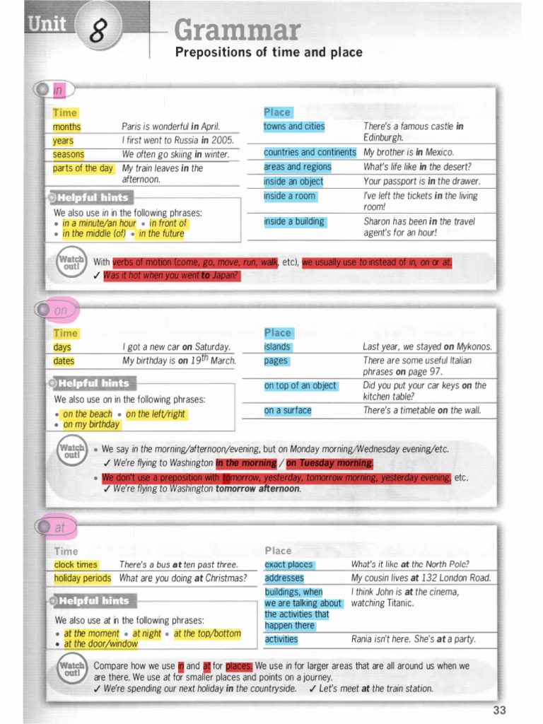 Homework - 8.prepositions of Time and Place | PDF Homework - 8.prepositions of Time and Place | PDF