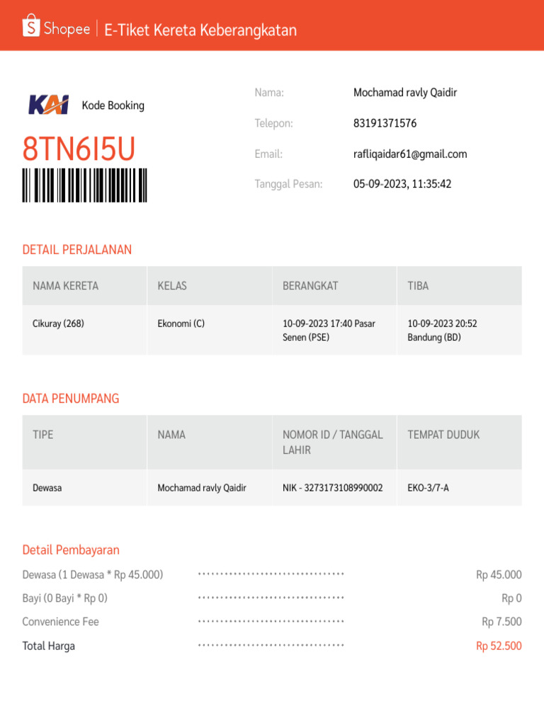 E-Tiket Kereta Keberangkatan | PDF