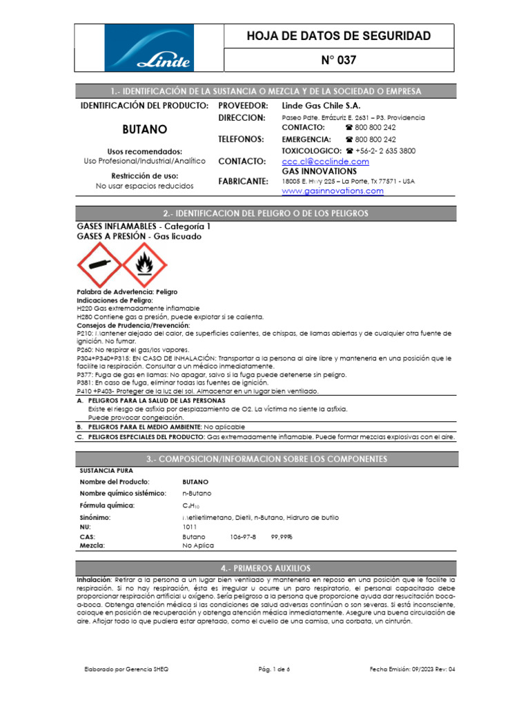 Butano Linde | PDF | Gases | Agua