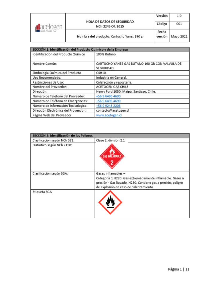 Gas Butano Cartucho 190 Yanes | PDF | Combustión | Oxígeno