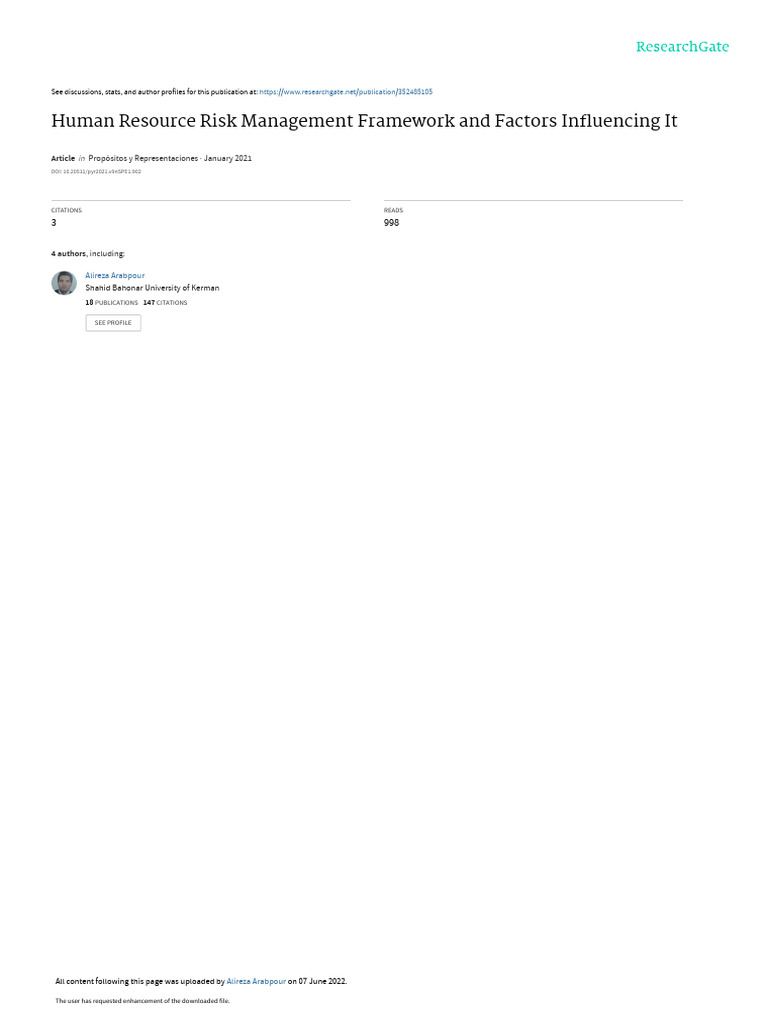 Human Resource Risk Management Framework and Facto | PDF | Risk ...
