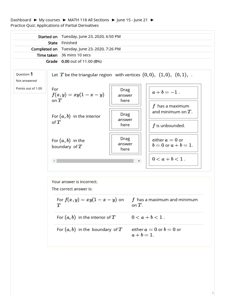 Practice Quiz - Applications of Partial Derivatives - Attempt Review | PDF