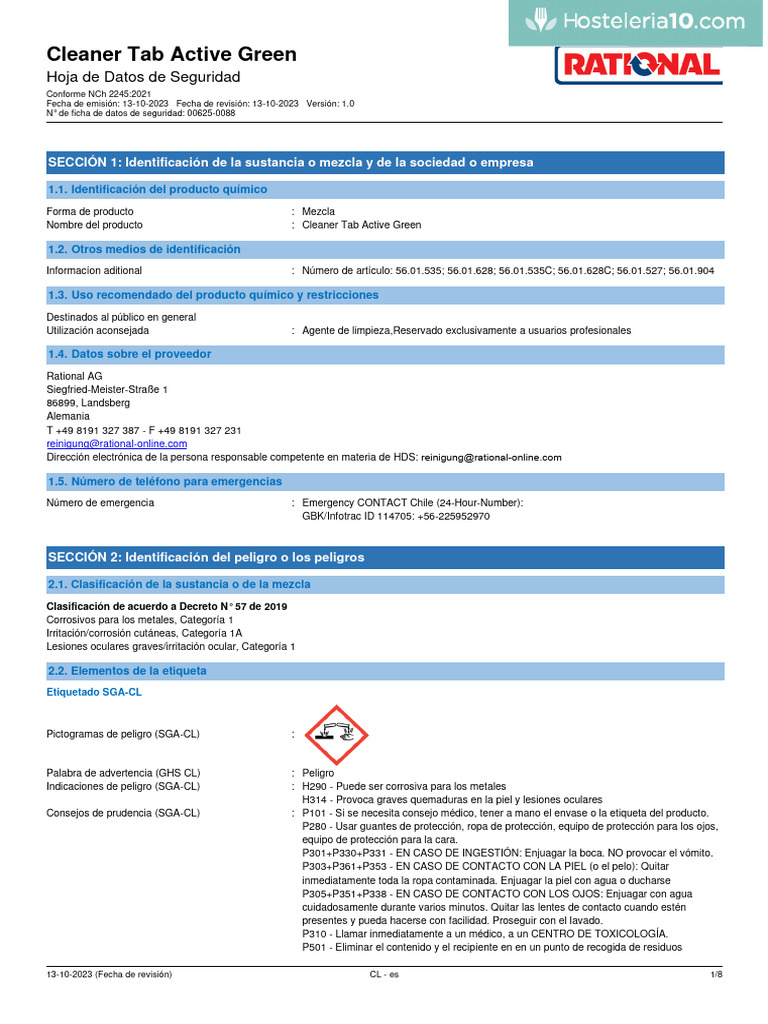 Cleaner Tab Active Green Rational | PDF | Química