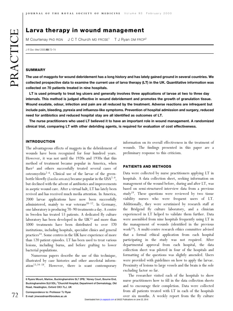 Larva Therapy in Wound Management: M Courtenay Jctchurch Tjryan | PDF ...