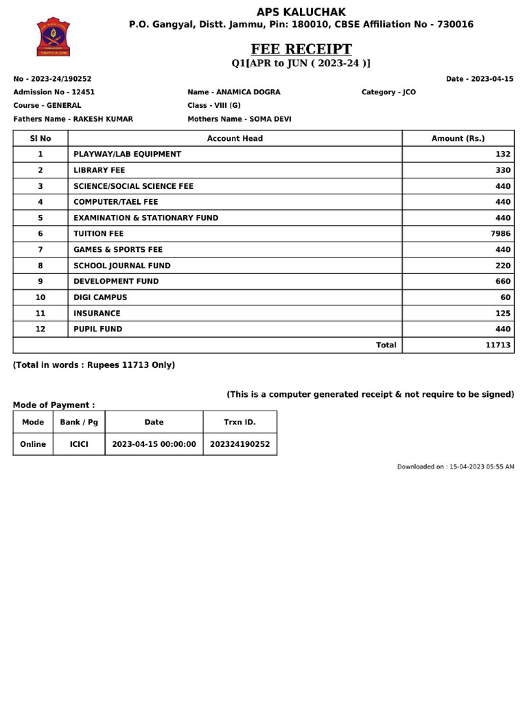 Fee Receipt | PDF