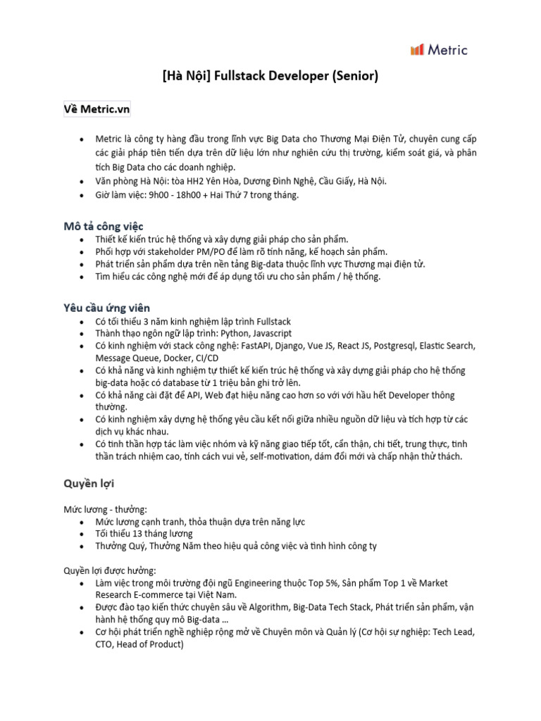 JD Fullstack Developer (Senior) | PDF