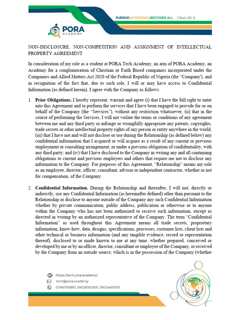 Annotated-PORA Tech ACADEMY NDA | PDF | Intellectual Property | Trade ...