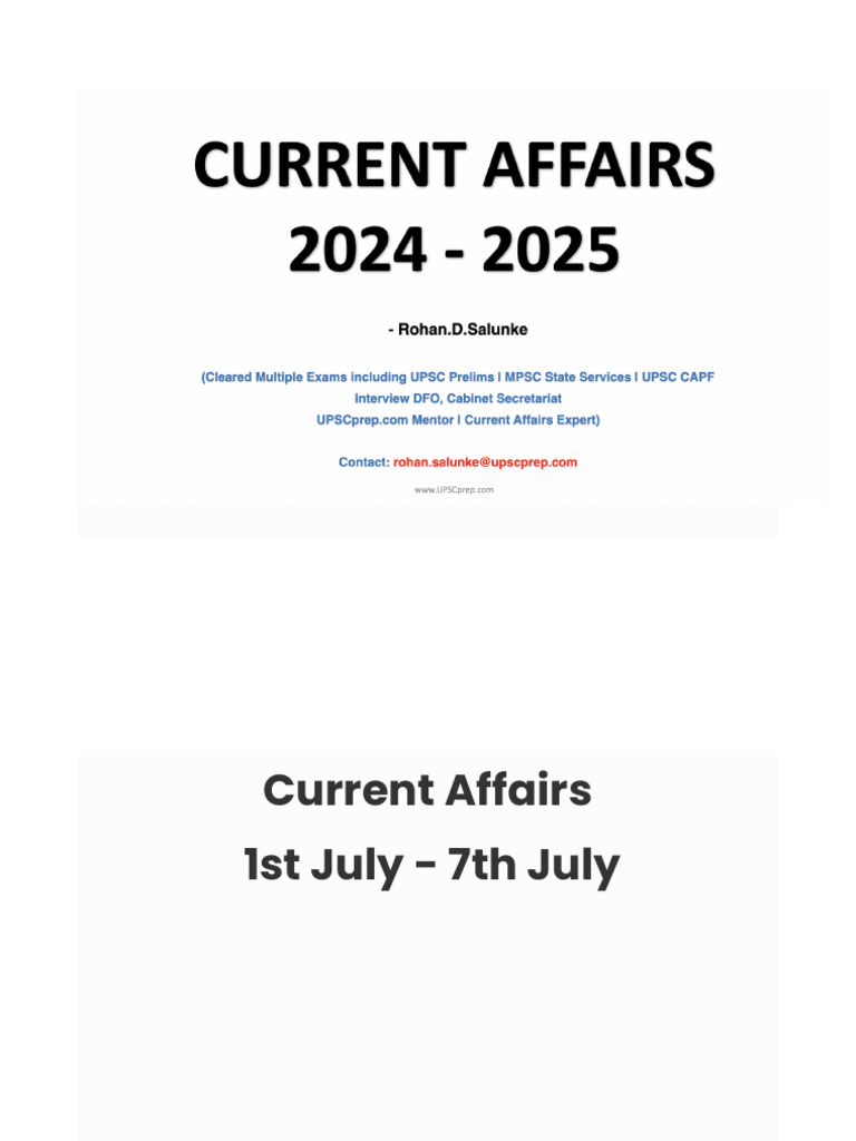 Current Affairs Weekly Lecture - 1st July - 7th July | PDF | Tibet