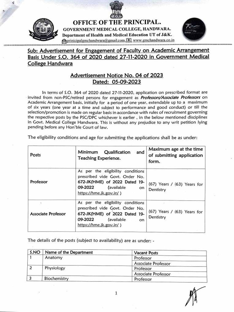 FACULTY ADVT GMC HANDWARA - Compressed | PDF
