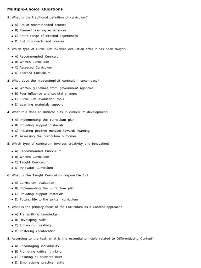 THE TEACHER AND THE CURRICULUM - Multiple-Choice - Questions | PDF ... THE TEACHER AND THE CURRICULUM - Multiple-Choice - Questions | PDF ...