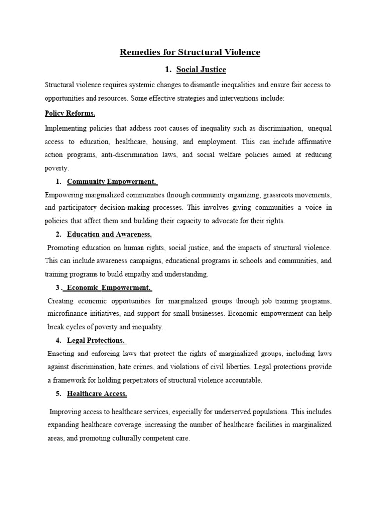 Remedies For Structural Violence | PDF | Violence | Social Exclusion