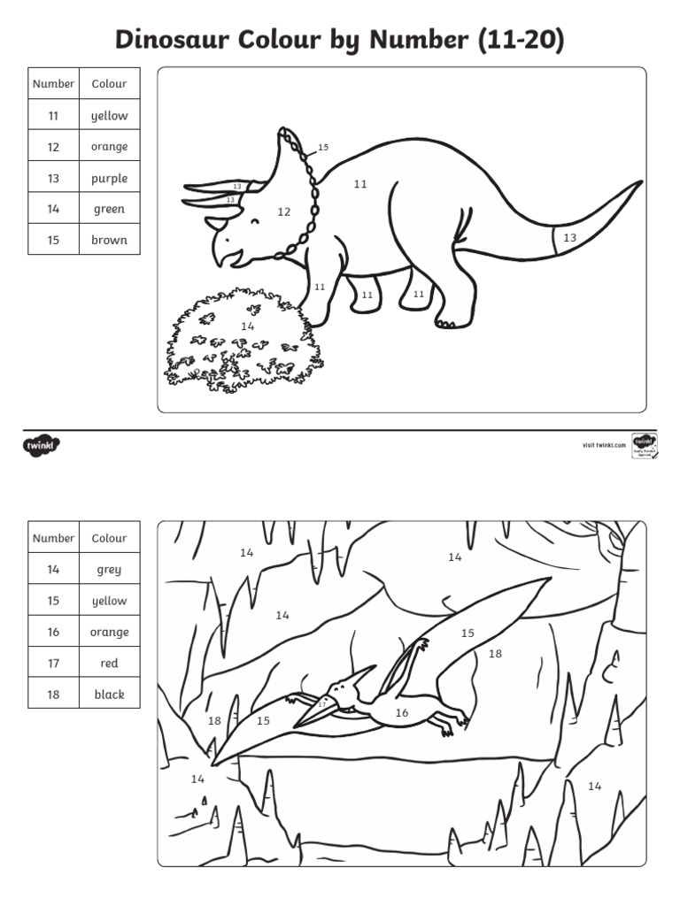 Dinosaurs Colour by Numbers 11 To 20 | PDF