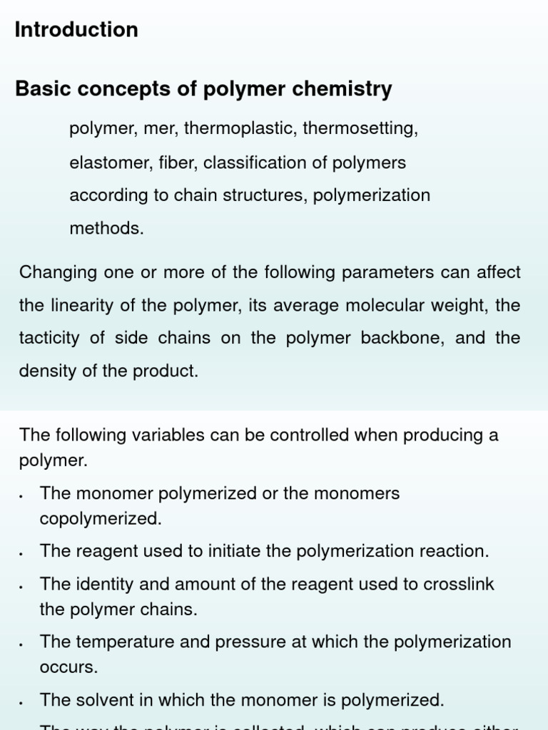 Introduction To Basic Concepts of Polymer Chemistry | PDF | Polymers ...