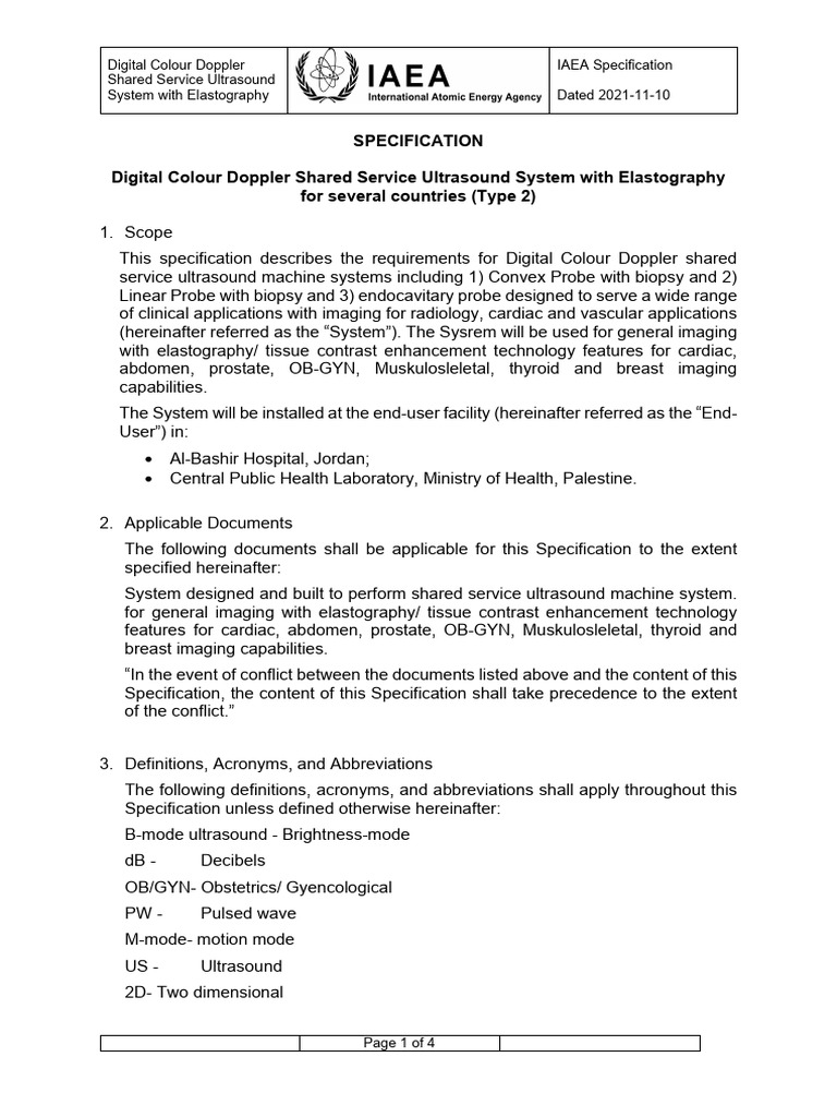 IAEA Specification - Ultrasound Systems - Type 2 | PDF | Medical ...