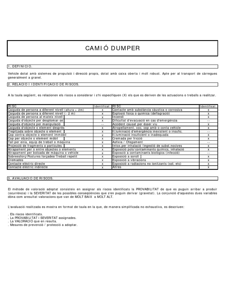 Avaluació de Riscos en Treballs Amb Maquinària (Camió Dumper) | PDF