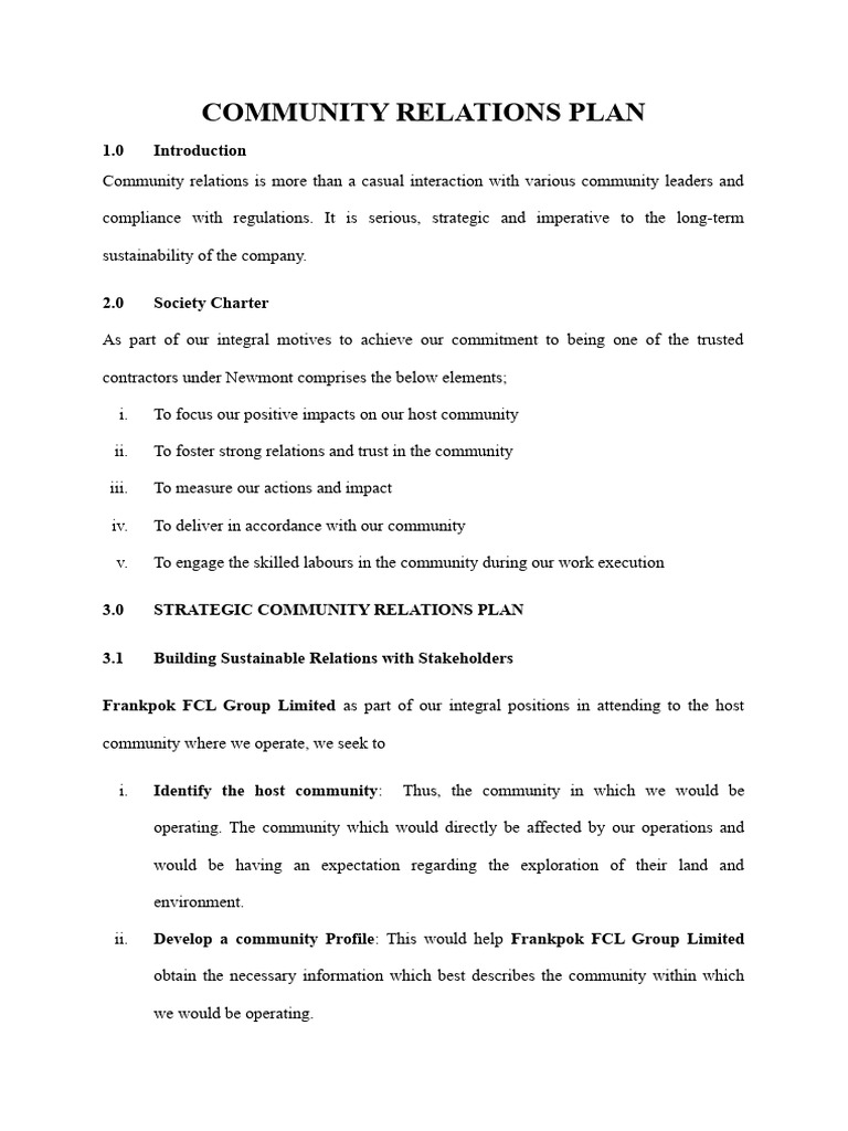 Community Relations Plan | PDF | Community | Communication
